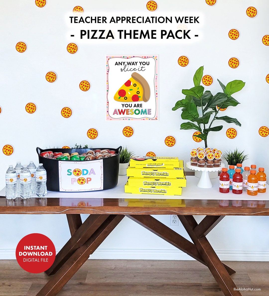 PIZZA TEACHER APPRECIATION Party Pack Poster Cupcake Topper Drink ...