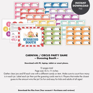 CARNIVAL CIRCUS Guessing Game Sign Kids Birthday Party Printable ...