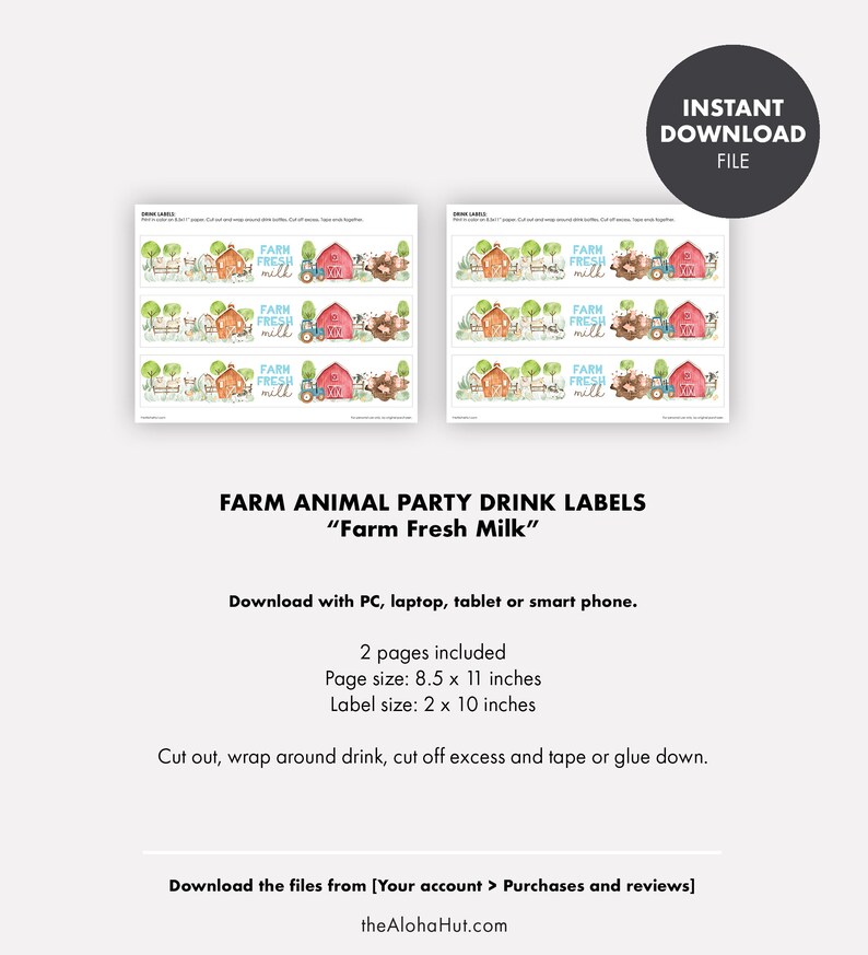 FARM ANIMALS Party Drink Labels Cards Kids Birthday - Etsy