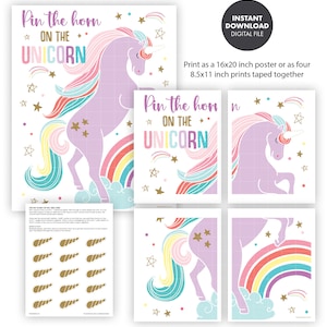 UNICORN Kids Birthday Party Pin the Tail Game Party Games Printable ...