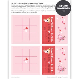 Tic Tac Toe PRINTABLE VALENTINE Hugs & Kisses Valentine's Day Kids ...