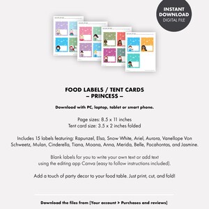 PRINCESS Party Food Labels Kids Birthday Decorations Decor Tent Cards ...