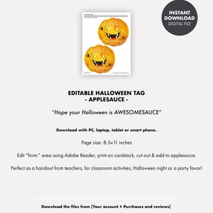 EDITABLE Halloween Gift Tag APPLESAUCE Halloween Printable Classroom ...