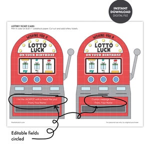 Editable LOTTERY BIRTHDAY Card Printable Money Holder Lotto Ticket ...