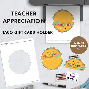 Taco TEACHER APPRECIATION Gift Card Holder Thank You Printable Instant ...