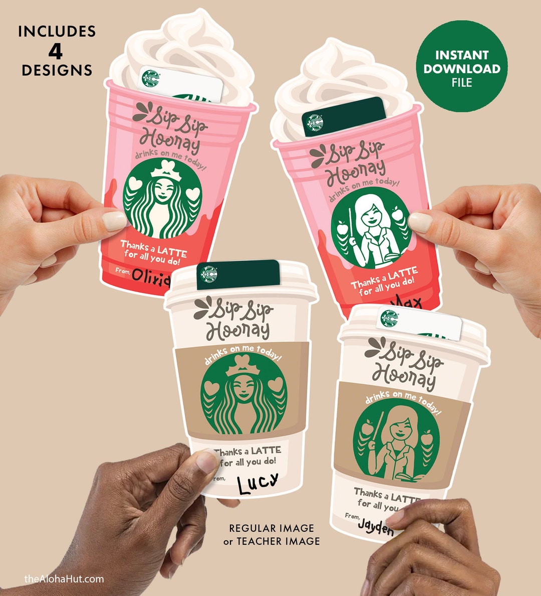 Coffee Drink TEACHER APPRECIATION Gift Card Holder Thank You Printable ...