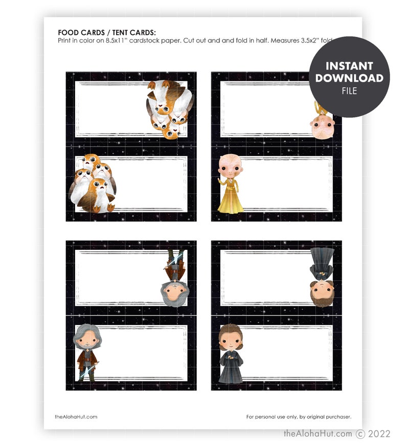 STAR WARS Party Food Labels Cards Kids Birthday Decorations - Etsy
