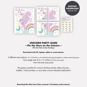 UNICORN Kids Birthday Party Pin the Tail Game Party Games - Etsy