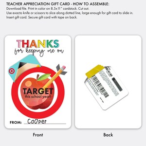 TEACHER APPRECIATION Gift Card Holder Thank You Printable Instant ...