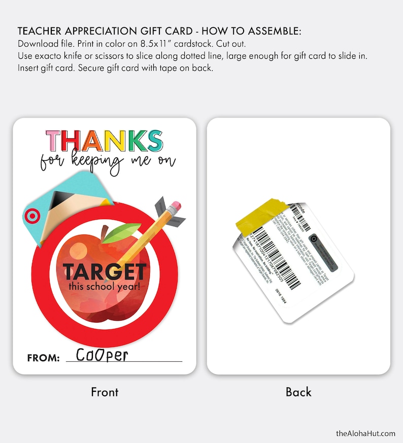 TEACHER APPRECIATION Gift Card Holder Thank You Printable - Etsy