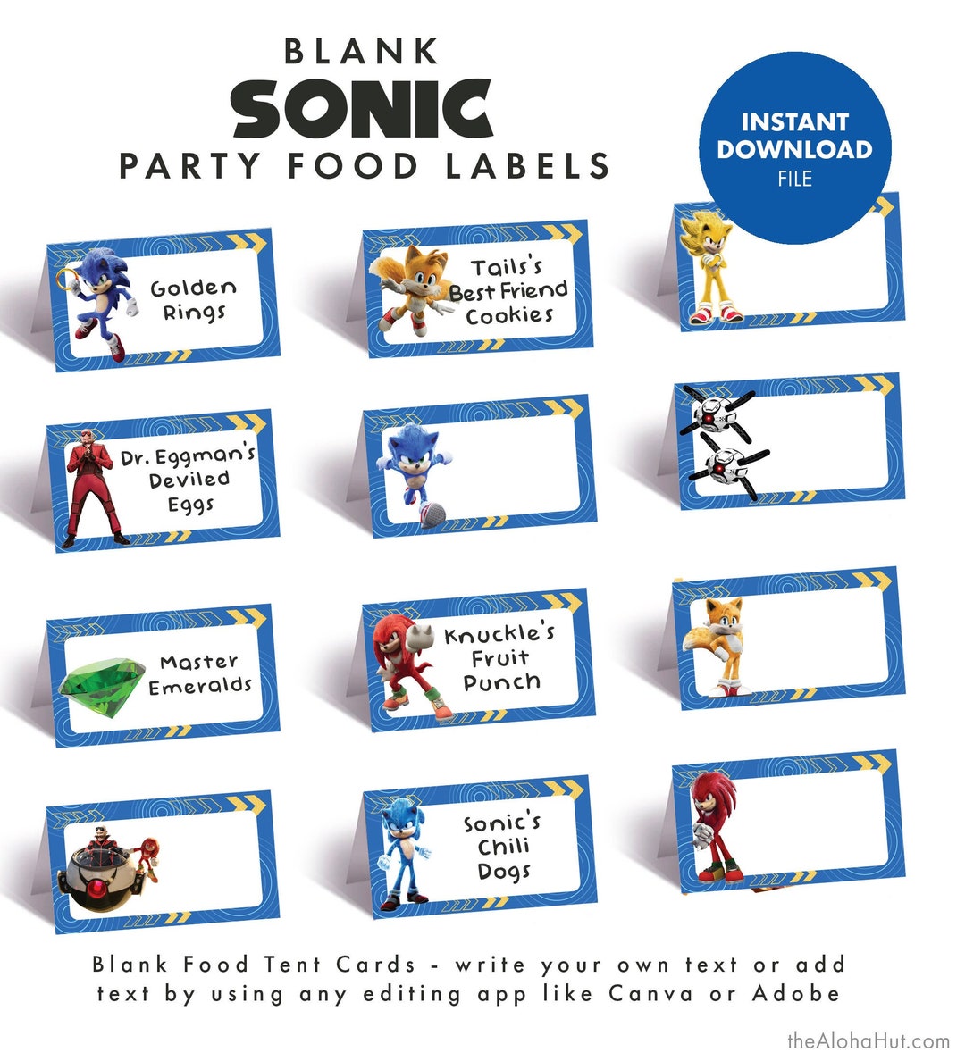 SONIC the Hedgehog Party Food Labels Cards Kids Birthday Decorations ...