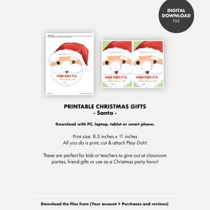 PLAY DOH Christmas Classroom Gift SANTA Printable Kids School Party Non ...