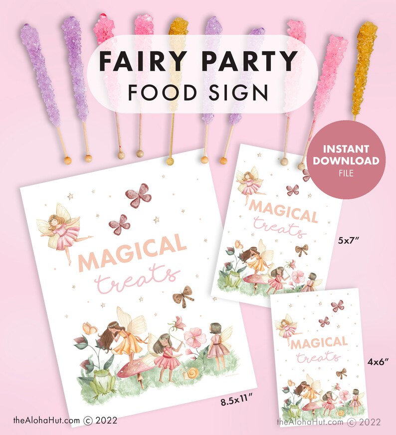 FAIRY Party FOOD SIGN Kids Birthday Party Decorations Decor - Etsy