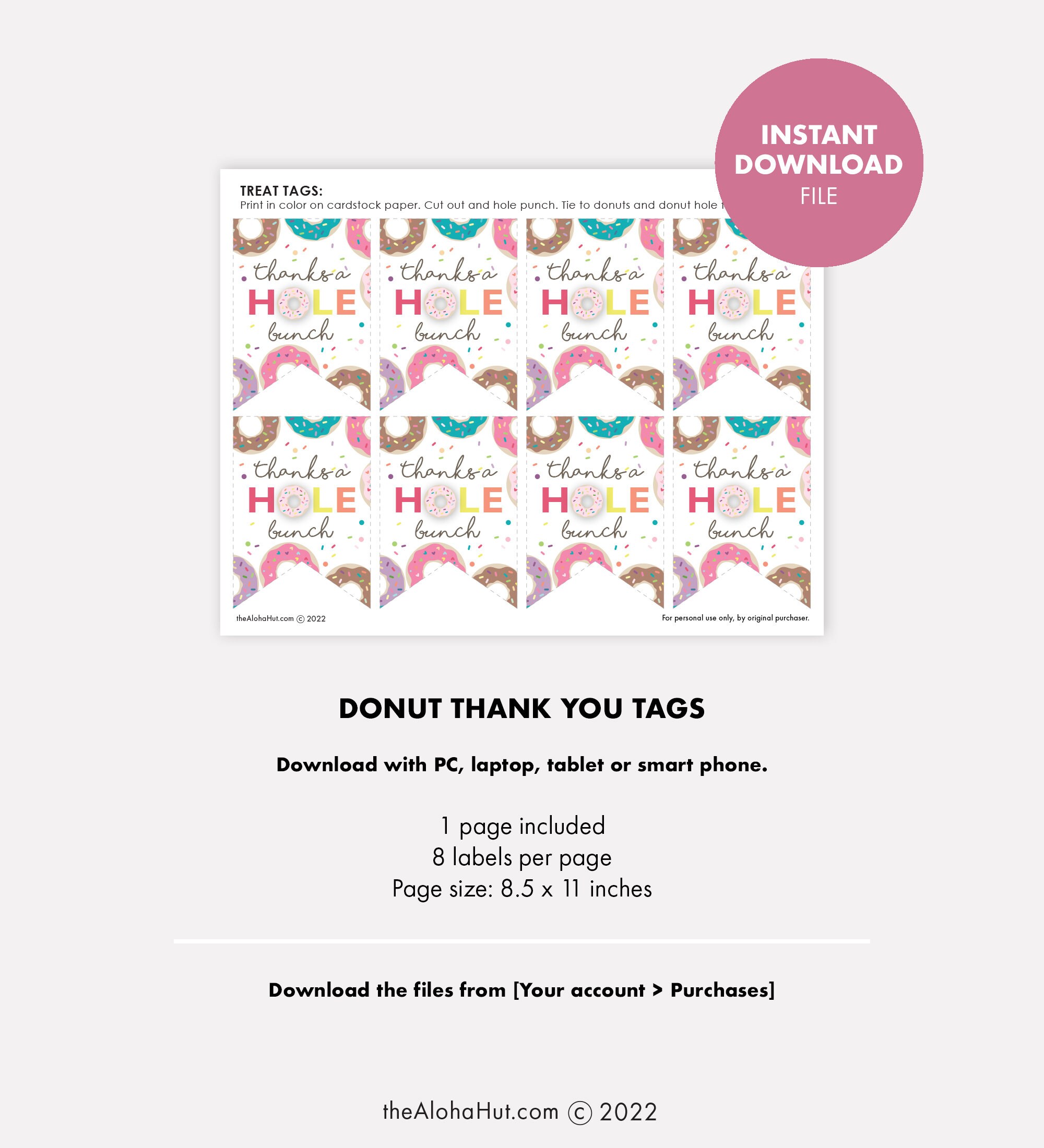 Donut THANK YOU Tags 'thanks a Hole Bunch' Teacher - Etsy