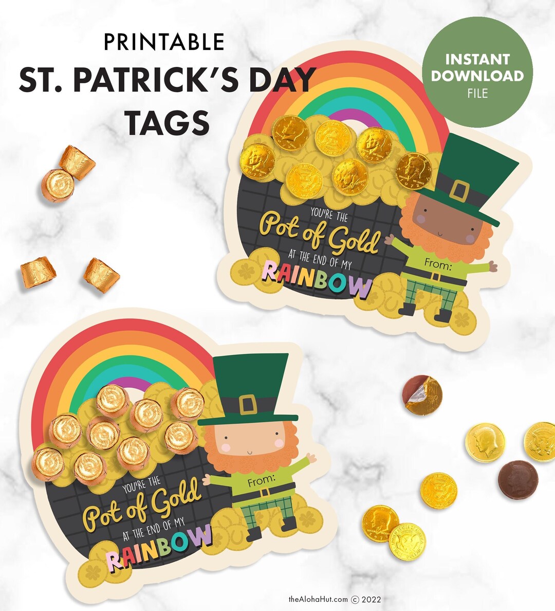 St Patrick's Day Tag Pot of Gold Rainbow Printable Kids Party Classroom ...