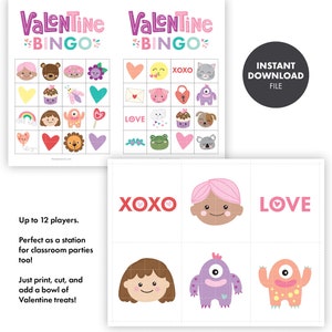 VALENTINE'S DAY Bingo Game Kids Party Classroom Toddler Preschool ...