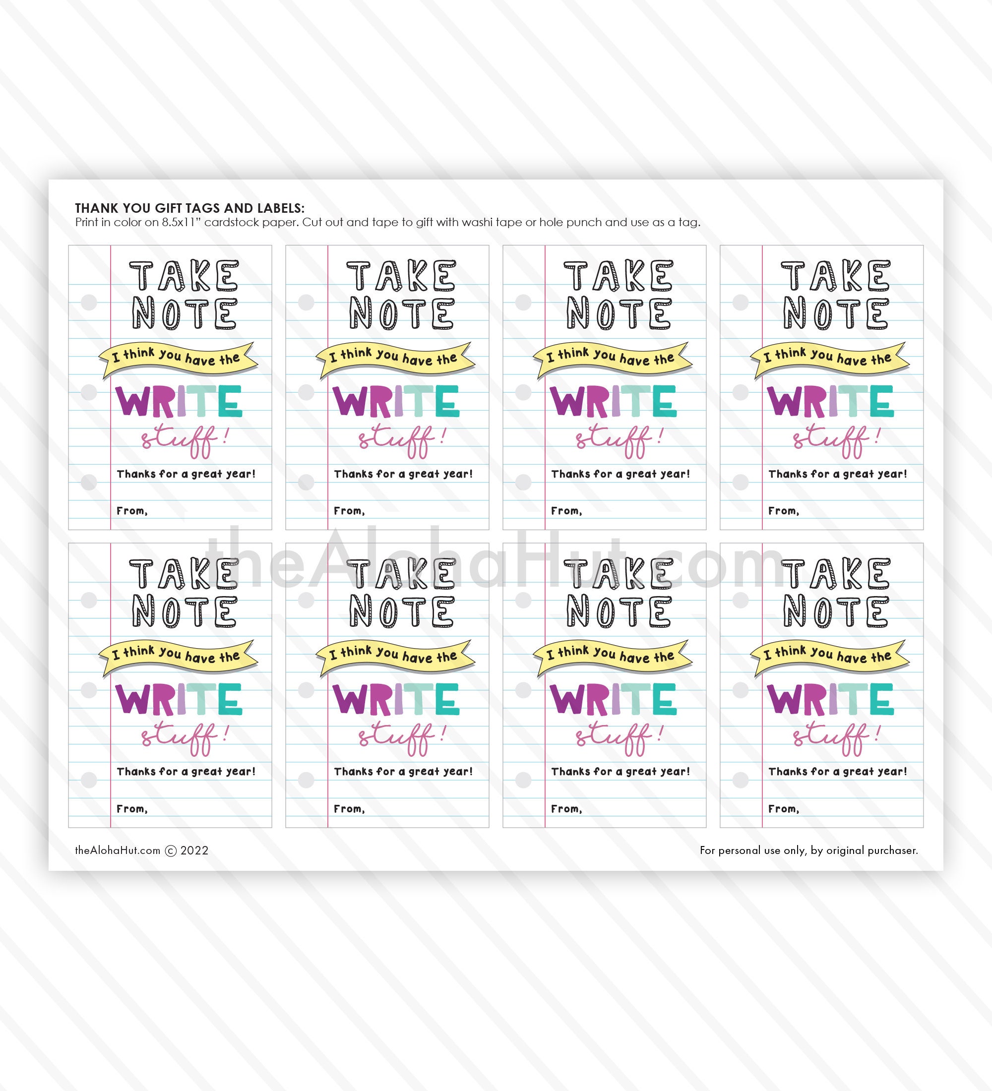 TEACHER APPRECIATION Gift Tag Thank You Teacher Printable | Etsy