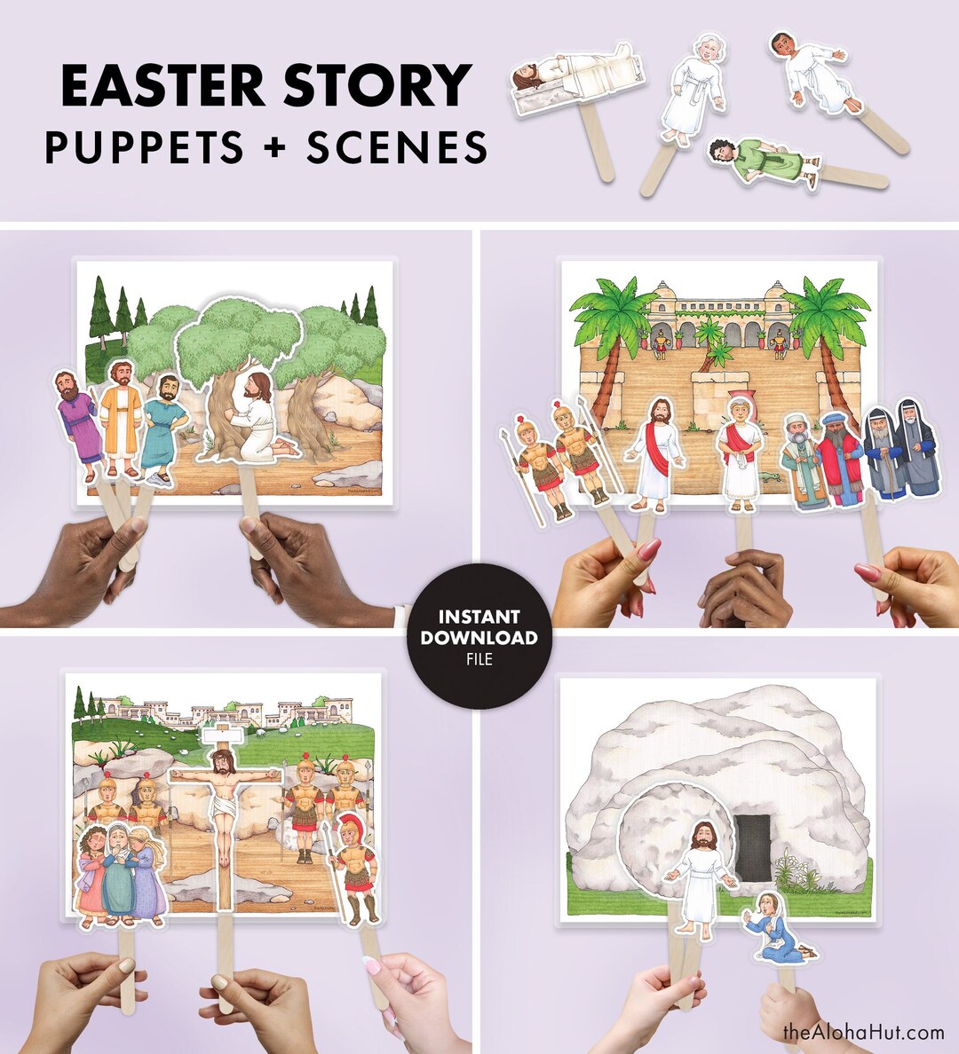 EASTER STORY Puppets & Scenes Kids Activity Bible Church Homeschool ...