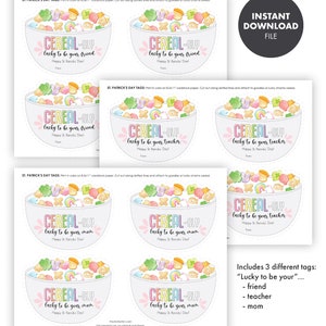 St Patrick's Day TREAT TAG Lucky Charms Printable Kids Party Classroom ...