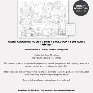 Giant PRINCESS Coloring Poster Kids Activity Pages Printable Decor Sign ...