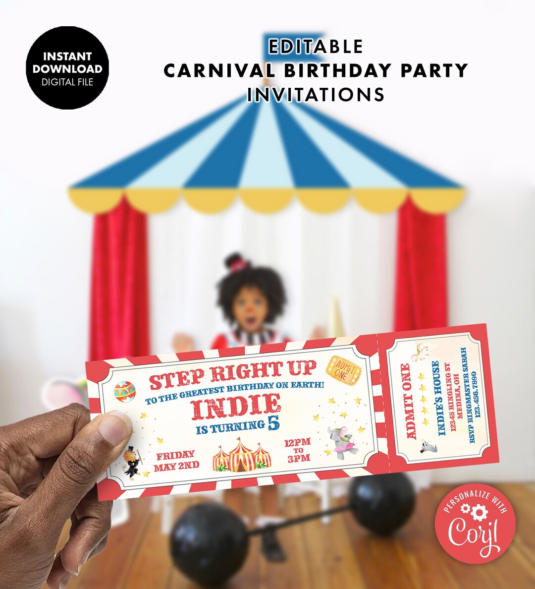 EDITABLE CARNIVAL TICKET Birthday Party Invitation Circus - Etsy
