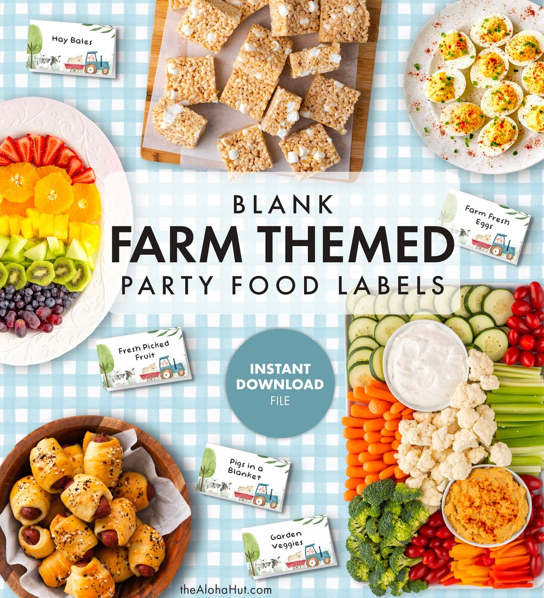 FARM ANIMAL Party Food Labels Cards Kids Birthday Decorations Decor ...