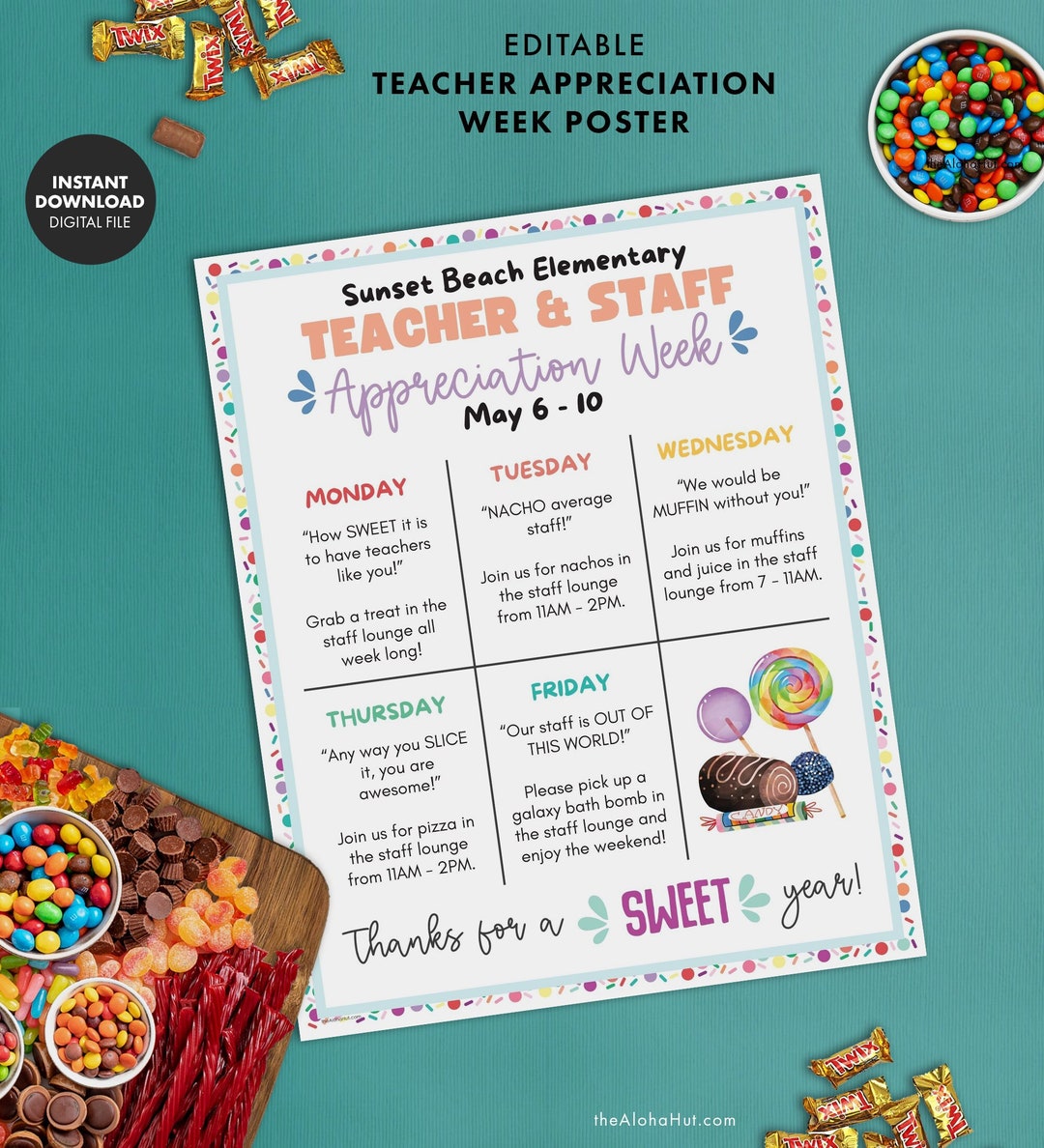 EDITABLE Candy Buffet TEACHER APPRECIATION Week Thank You Sign Poster ...