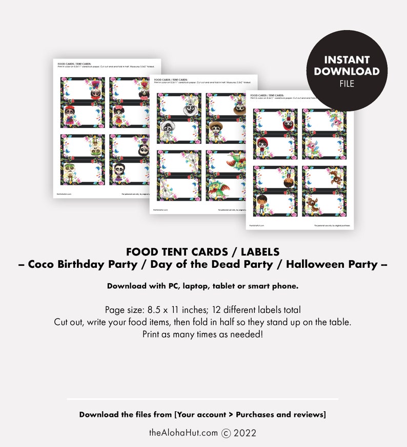 COCO Party Food Labels Tent Cards Day of the Dead Halloween - Etsy