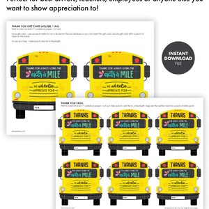 BUS DRIVER APPRECIATION Gift Card Holder & Tags Thank You Printable ...