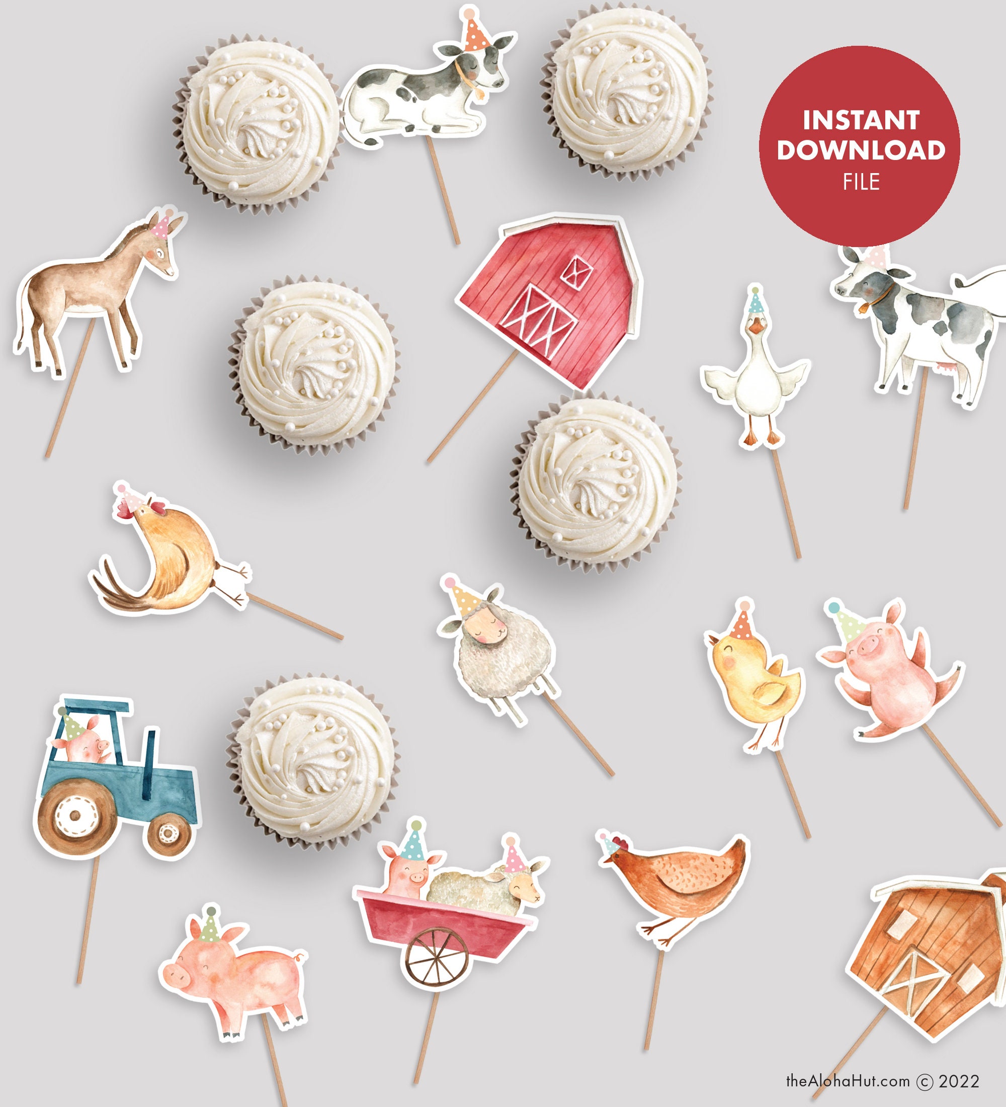 FARM ANIMALS BARNYARD Kids Birthday Cupcake Cake Toppers Treat - Etsy