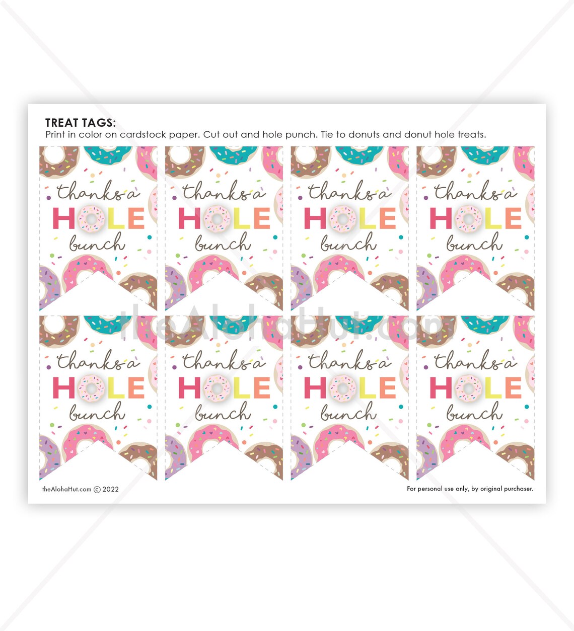 Donut THANK YOU Tags 'thanks a Hole Bunch' Teacher - Etsy