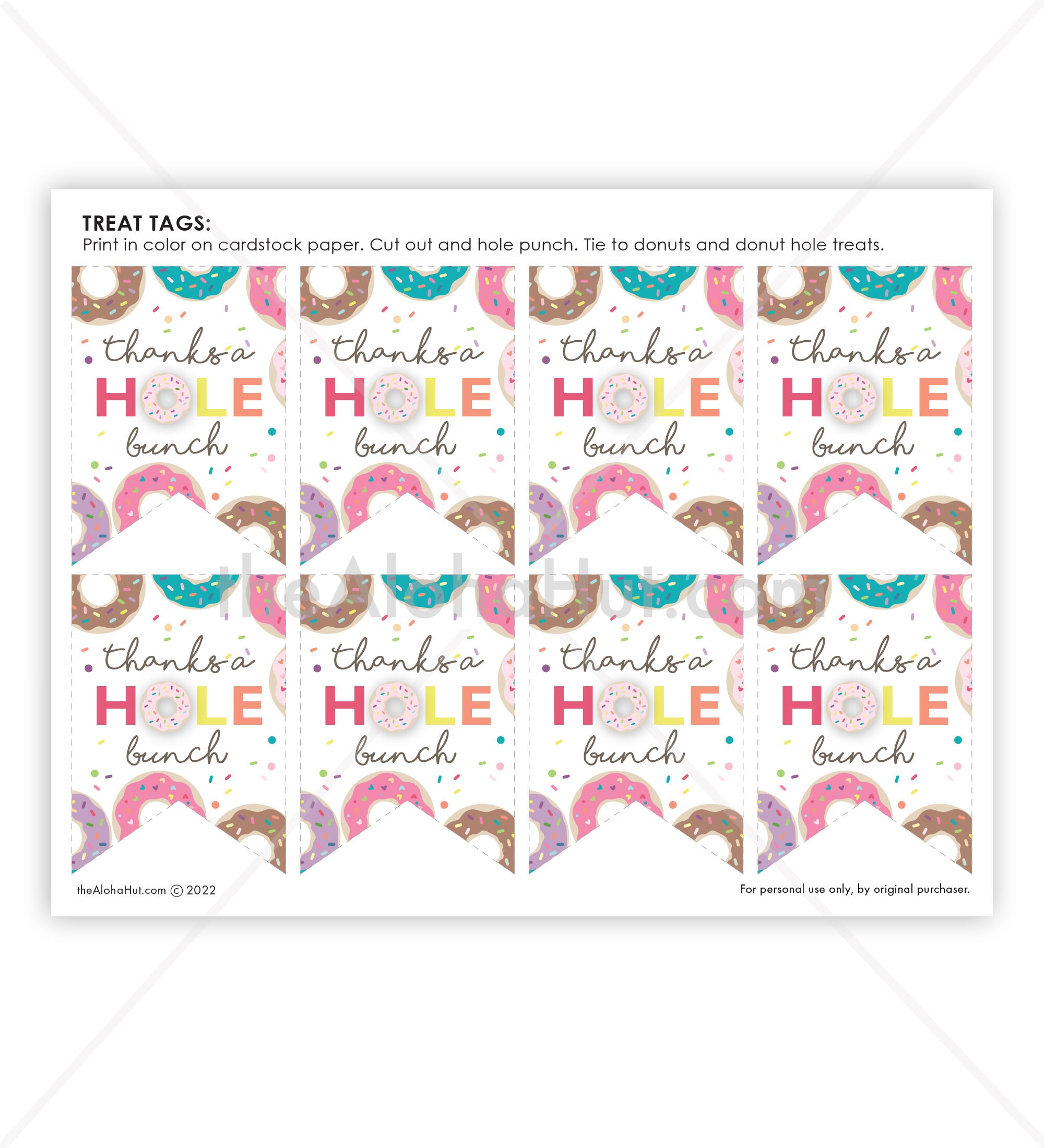 Donut THANK YOU Tags 'thanks a Hole Bunch' Teacher - Etsy