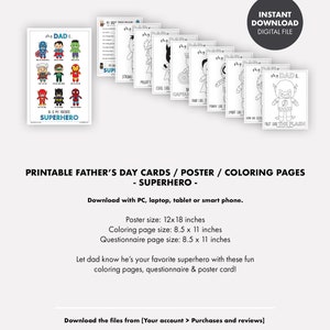 FATHER'S DAY Poster Card Coloring Pages Questionnaire SUPERHERO Gift ...