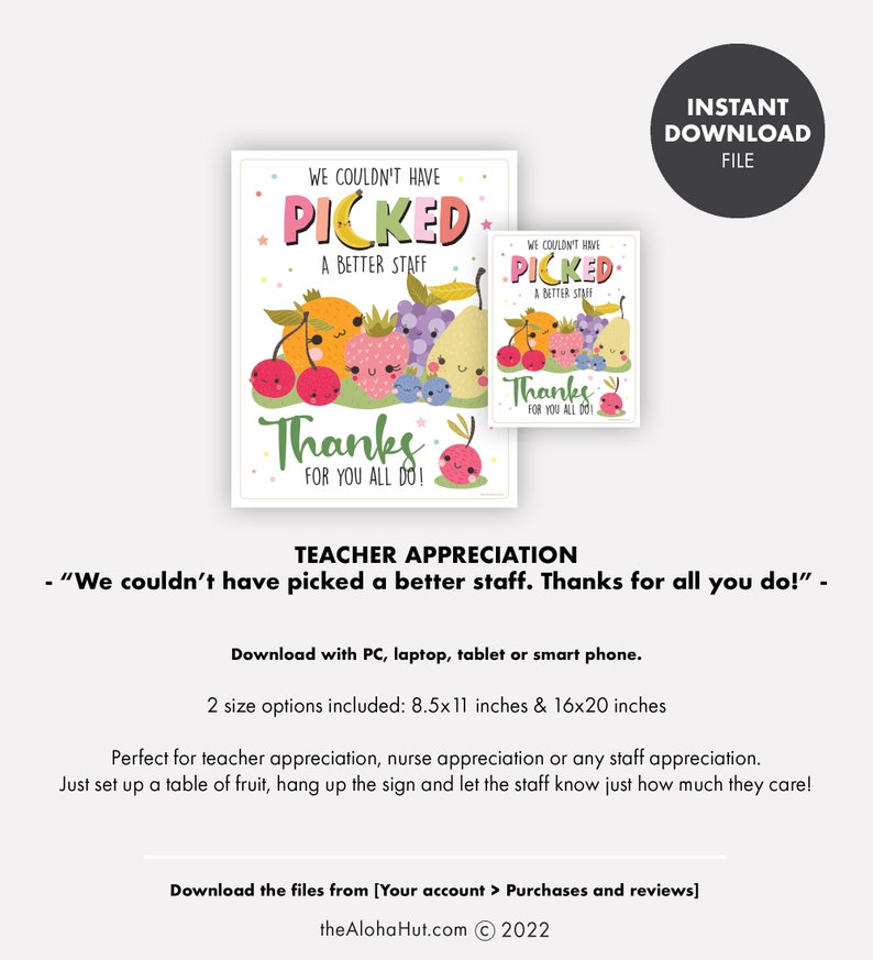 Fruit TEACHER APPRECIATION Idea Sign Poster Thank You Staff - Etsy