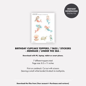 MERMAID Kids Birthday Cupcake Cake Toppers & Treat Bag Tags Digital ...