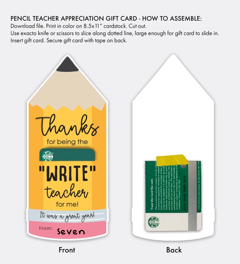 Pencil TEACHER APPRECIATION Gift Card Holder Thank You - Etsy