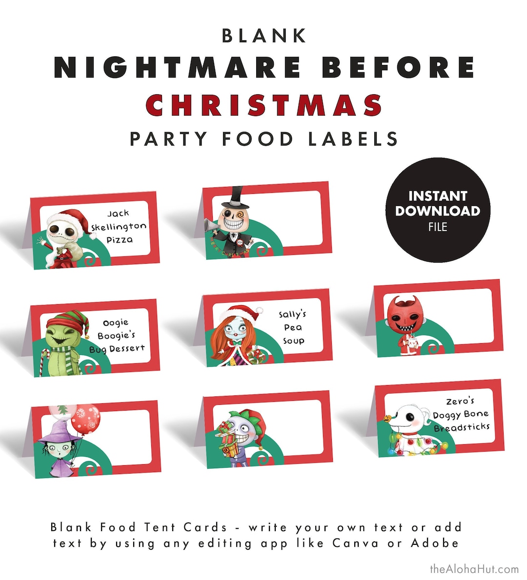The NIGHTMARE Before CHRISTMAS Party Food Labels Tent Cards Birthday ...