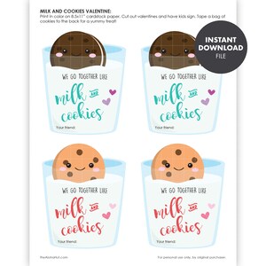 Milk & Cookies PRINTABLE VALENTINE Valentine's Day Kids Party Classroom ...