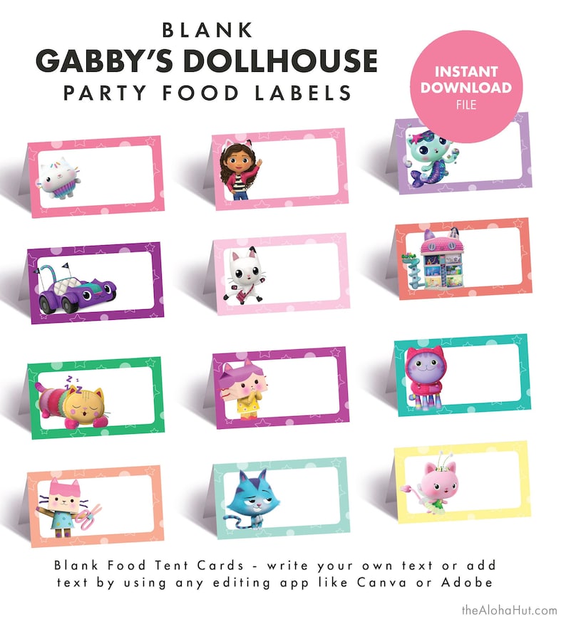 GABBY'S DOLLHOUSE Party Food Labels Tent Cards Birthday - Etsy