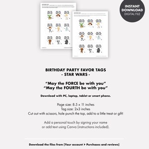 STAR WARS Party Favor Tags Birthday Decorations Decor Instant Digital ...