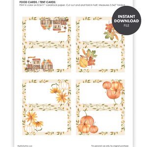 FALL THANKSGIVING Party Food Labels Cards Decorations Decor Food Tents ...