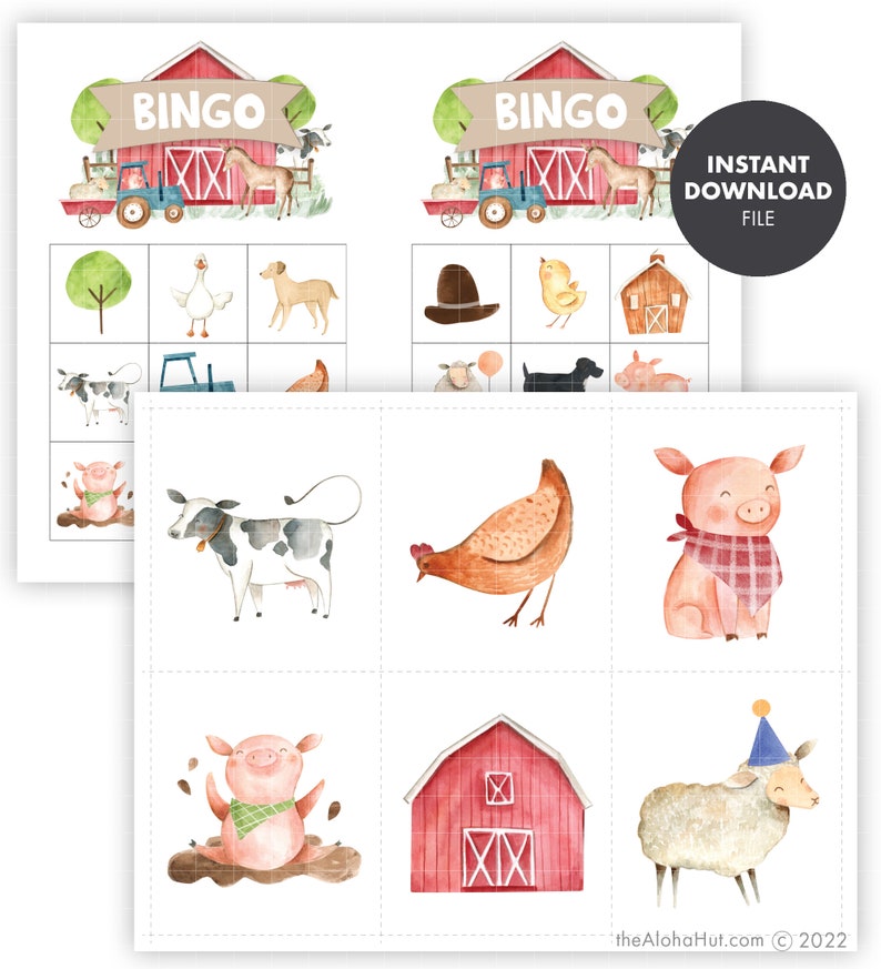 FARM ANIMALS Barnyard Bingo Game Kids Birthday Party Game - Etsy