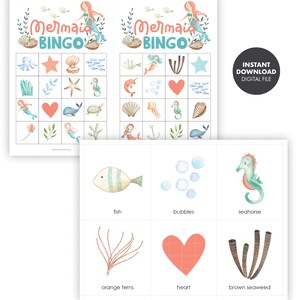 MERMAID Kids Birthday Party BINGO GAME Under the Sea Ariel Whimsical ...