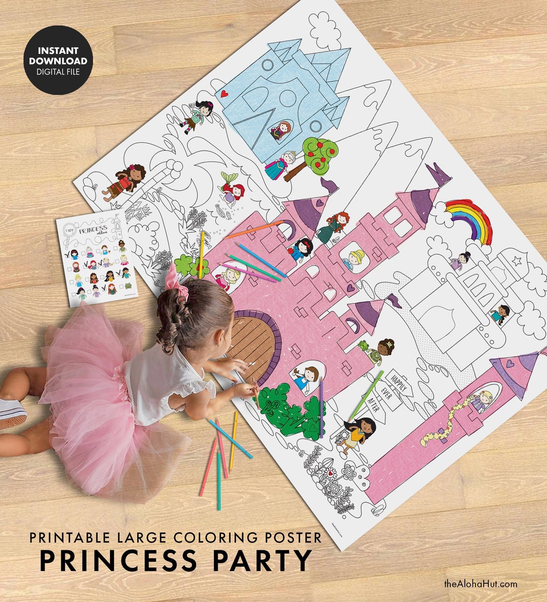 Giant PRINCESS Coloring Poster Kids Activity Pages Printable Decor Sign ...