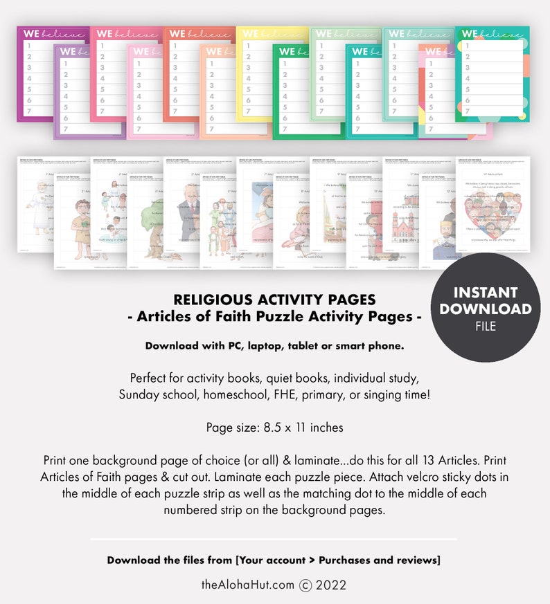 ARTICLES of FAITH Printable Activity Pages Puzzle Religious - Etsy