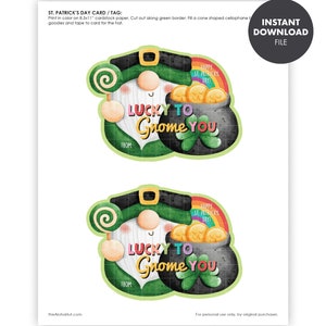 St Patrick's Day Treat Tag Lucky to Gnome You Printable Kids Party ...