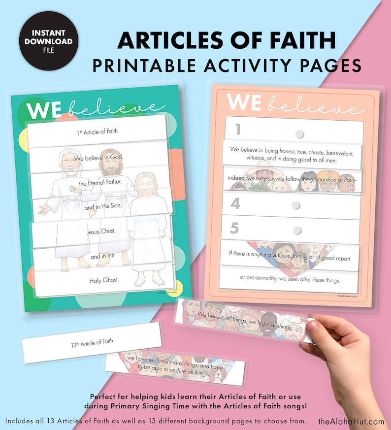 ARTICLES of FAITH Printable Activity Pages Puzzle Religious - Etsy
