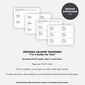 Lollipop PRINTABLE VALENTINE Valentine's Day Card Kids Party Classroom ...