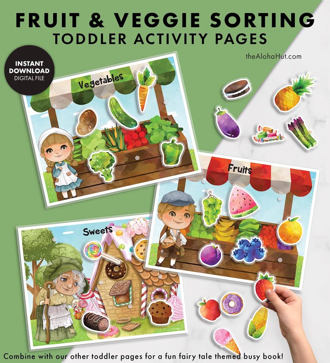 FRUIT & VEGGIE Sorting Game Preschool Worksheets Activity Pages Busy ...