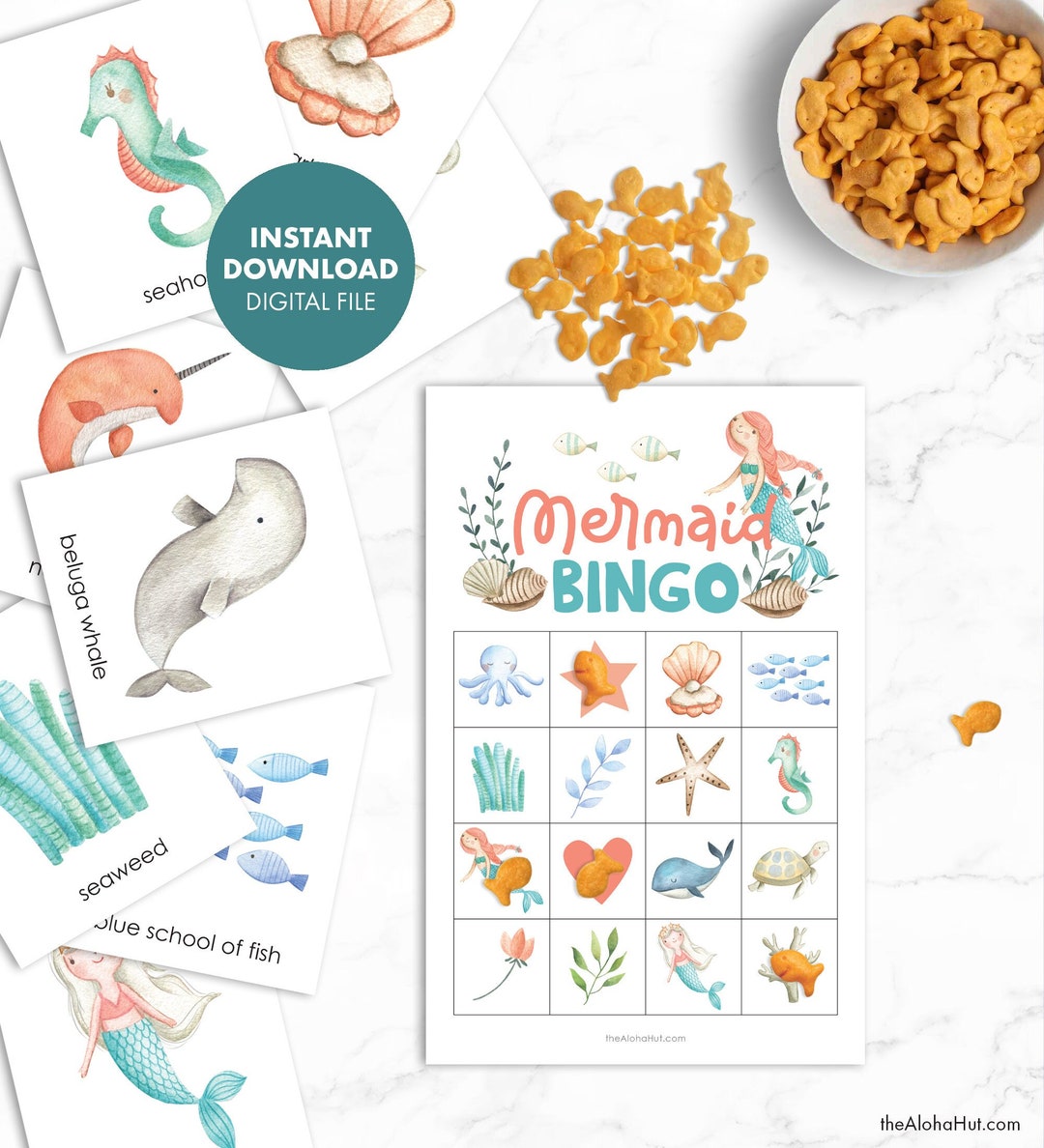 MERMAID Kids Birthday Party BINGO GAME Under the Sea Ariel Whimsical ...